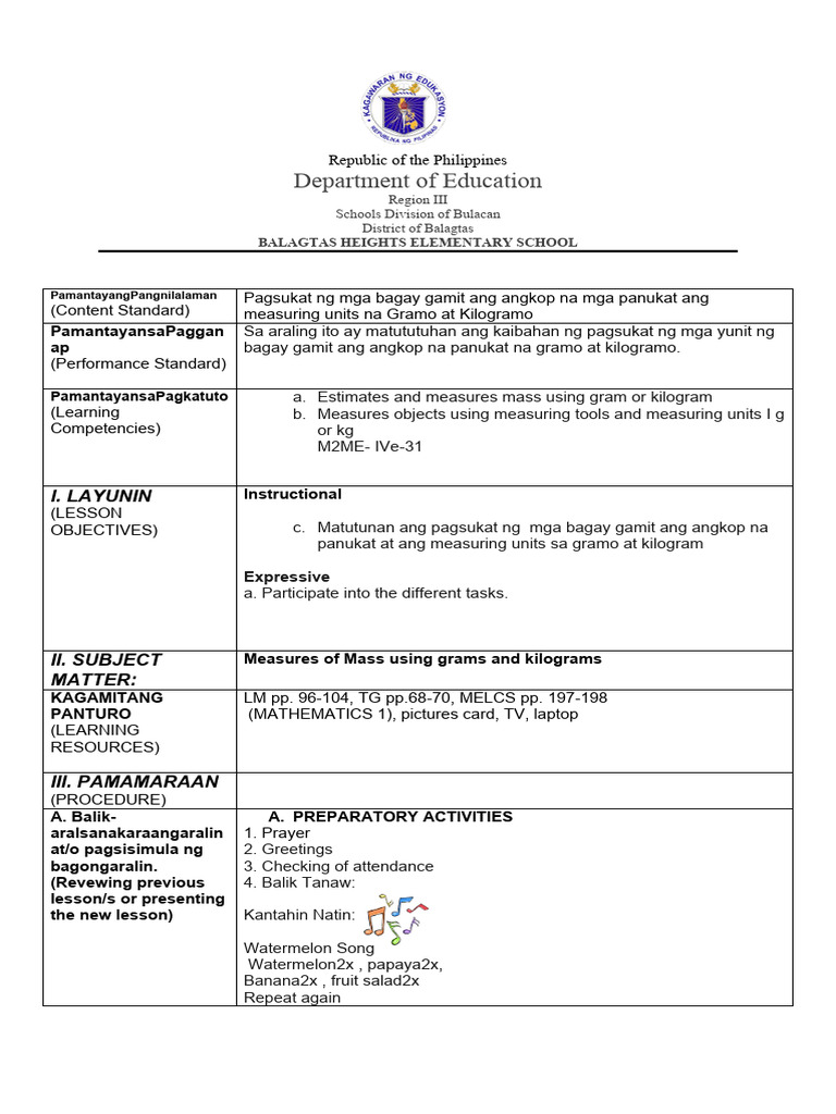 Q4 Math 2 Q4 - Mass in Grams To Kilograms | PDF