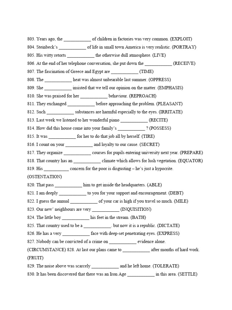 Word Form Sentences Part 5 | PDF
