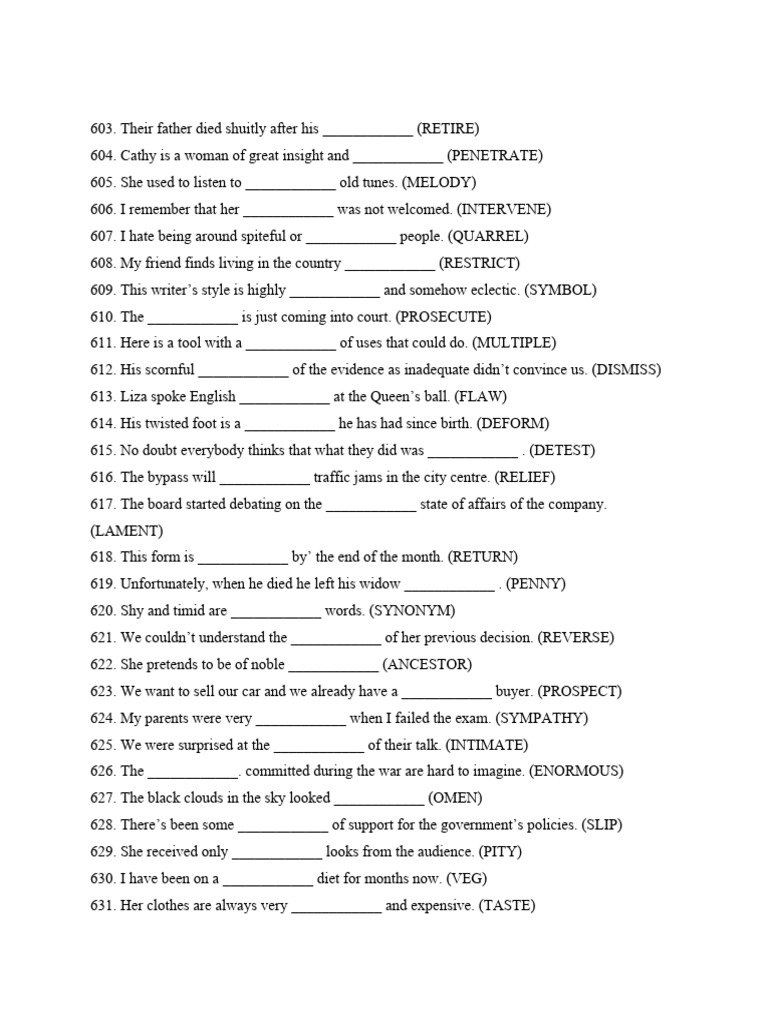 Word Form Sentences Part 4 | PDF