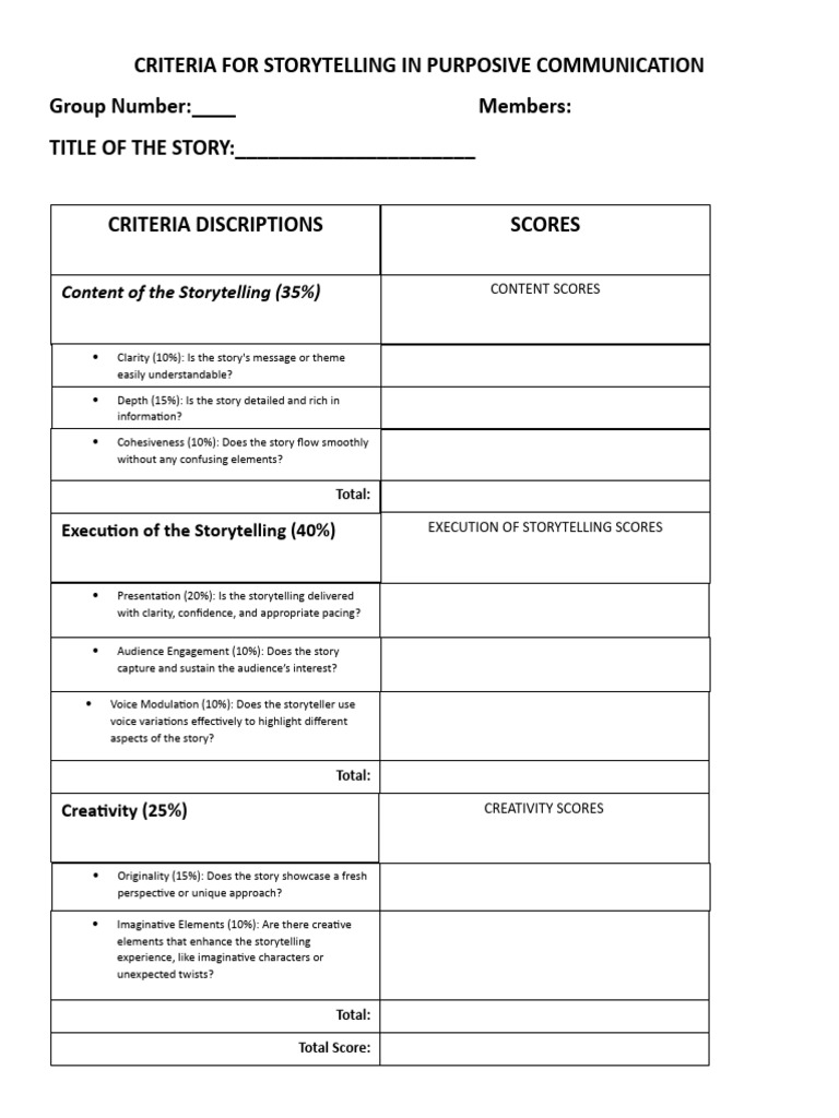 Criteria For Storytelling | PDF