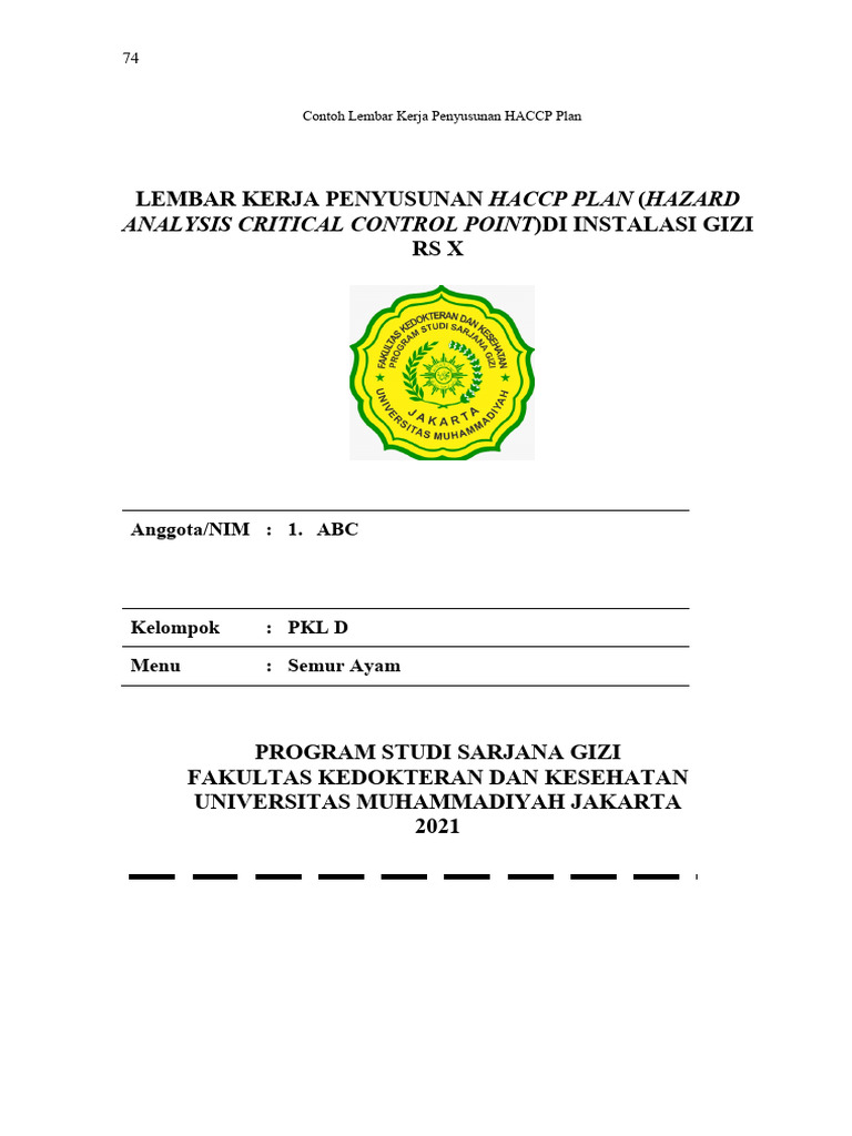 Contoh Lembar Kerja HACCP PKL MSPM | PDF