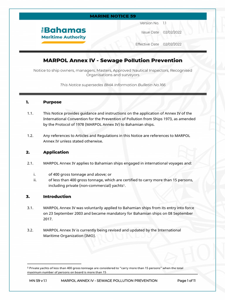 MN059 MARPOL Annex IV Sewage Pollution Prevention v1.1 | PDF | Sewage Treatment | Effluent