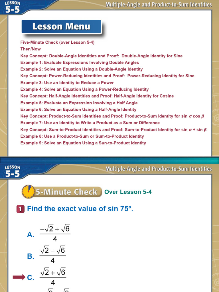 Multiple Angle and Product To Sum Identities | PDF | Trigonometric ...