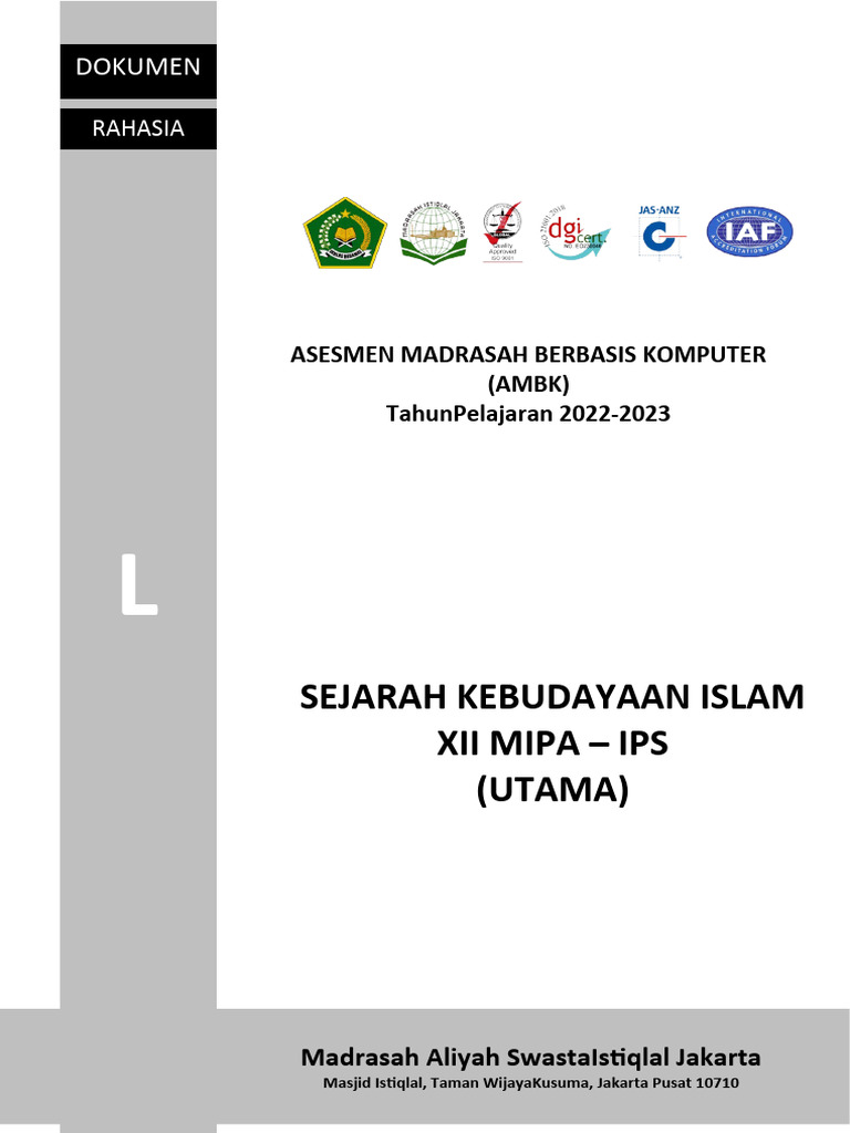 00 Format Naskah Soal UMBK 2023 - Mapel - Kelas | PDF