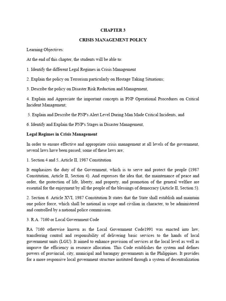 Topic 3 - Crisis Management Policy | PDF | Disaster Risk Reduction ...