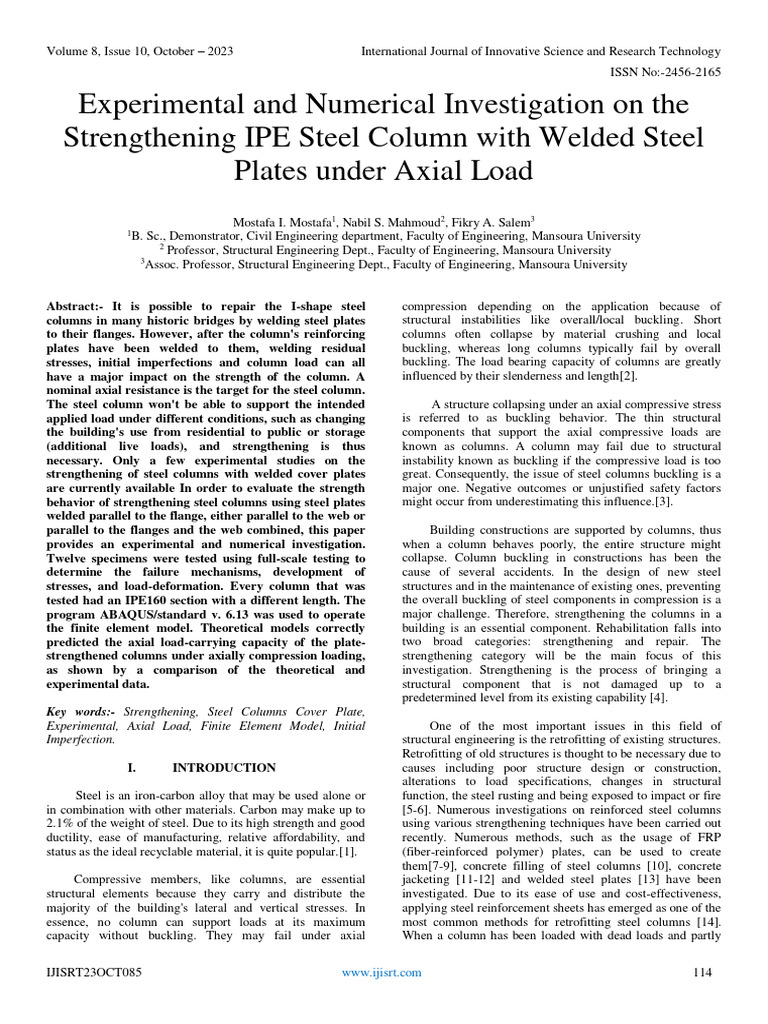 Experimental and Numerical Investigation On The Strengthening IPE Steel Column With Welded Steel ...