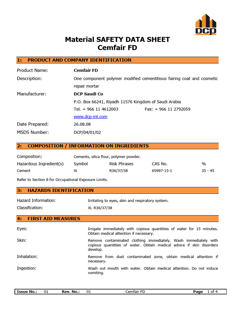 Cemfair FD - MSDS | PDF