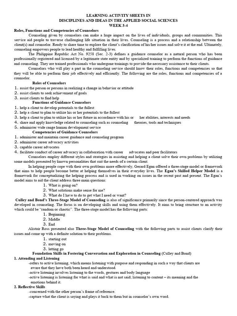 Diass Week 3 4 Pdf Counseling Psychology School Counselor