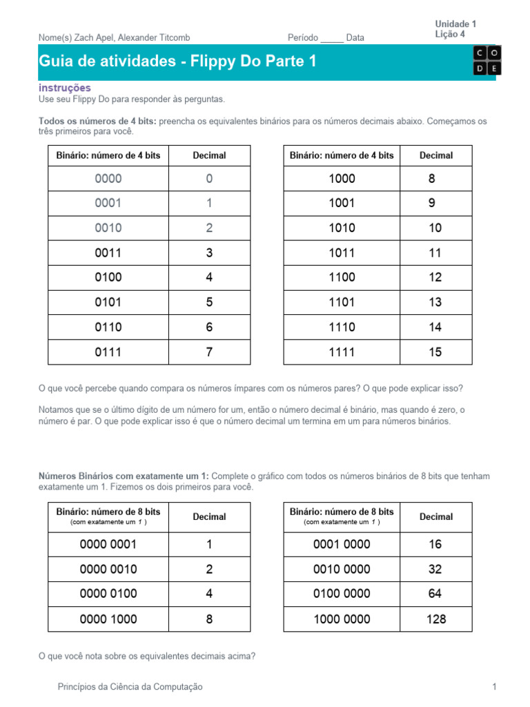 Cópia de U1l04 - Flippy Do PT 1 - Unidade 1 Lição 4 | PDF | Decimal ...