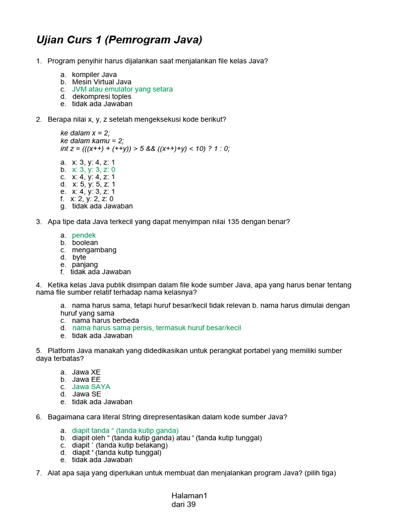 Raspunsuri Examen Java | PDF | Komputer