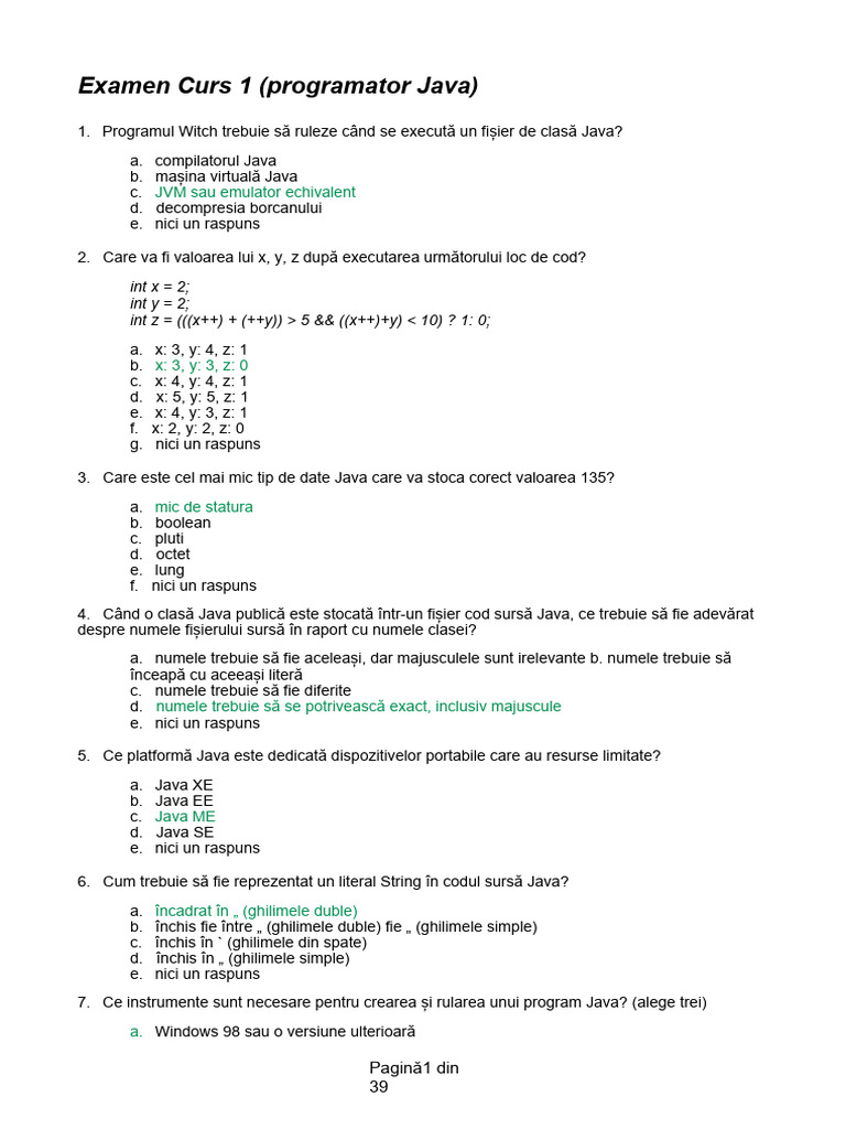 Raspunsuri Examen Java | PDF