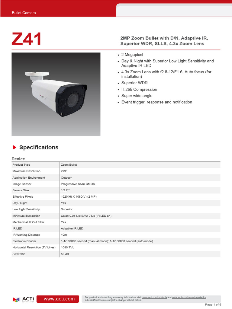 Z41 Datasheet 20230219 | PDF | Camera Lens | Zoom Lens