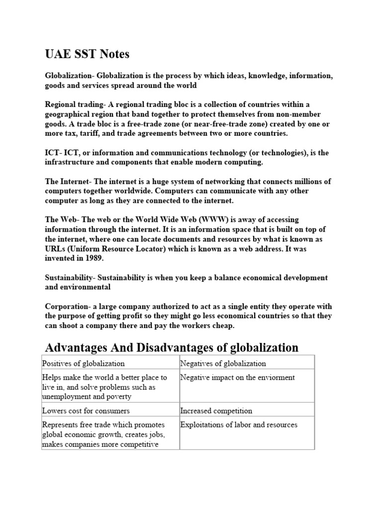 UAE SST Notes | PDF | Gulf Cooperation Council | Globalization