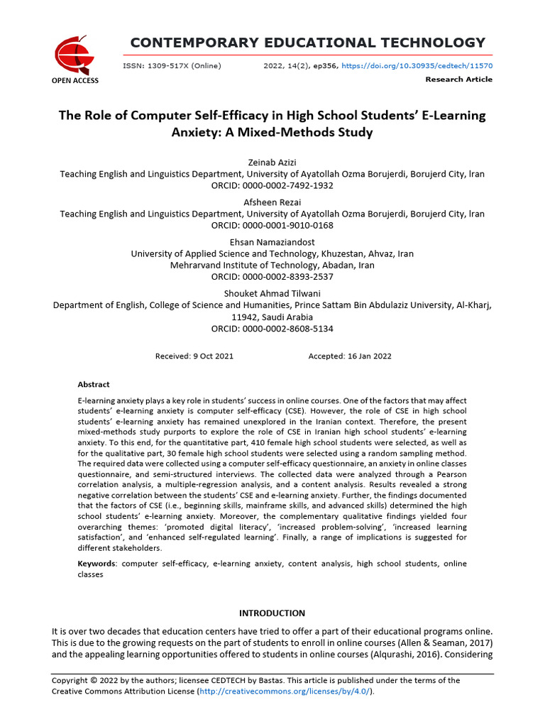 Azizi Et Al. 2022 - The Role of CSE in High School Students' E-Learning ...