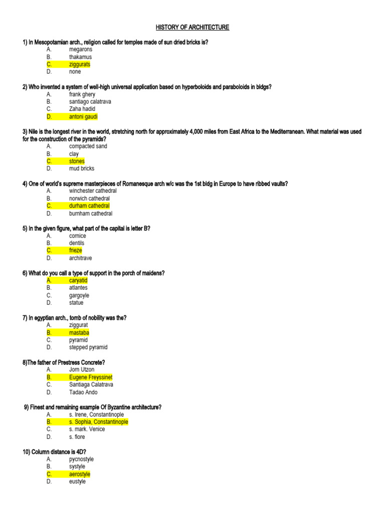 History of Architecture MCQs | PDF | Social Science | Classics