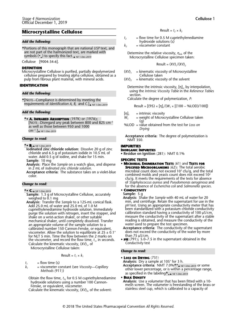 Micro Crystalline Cellulose IP Monograph | PDF