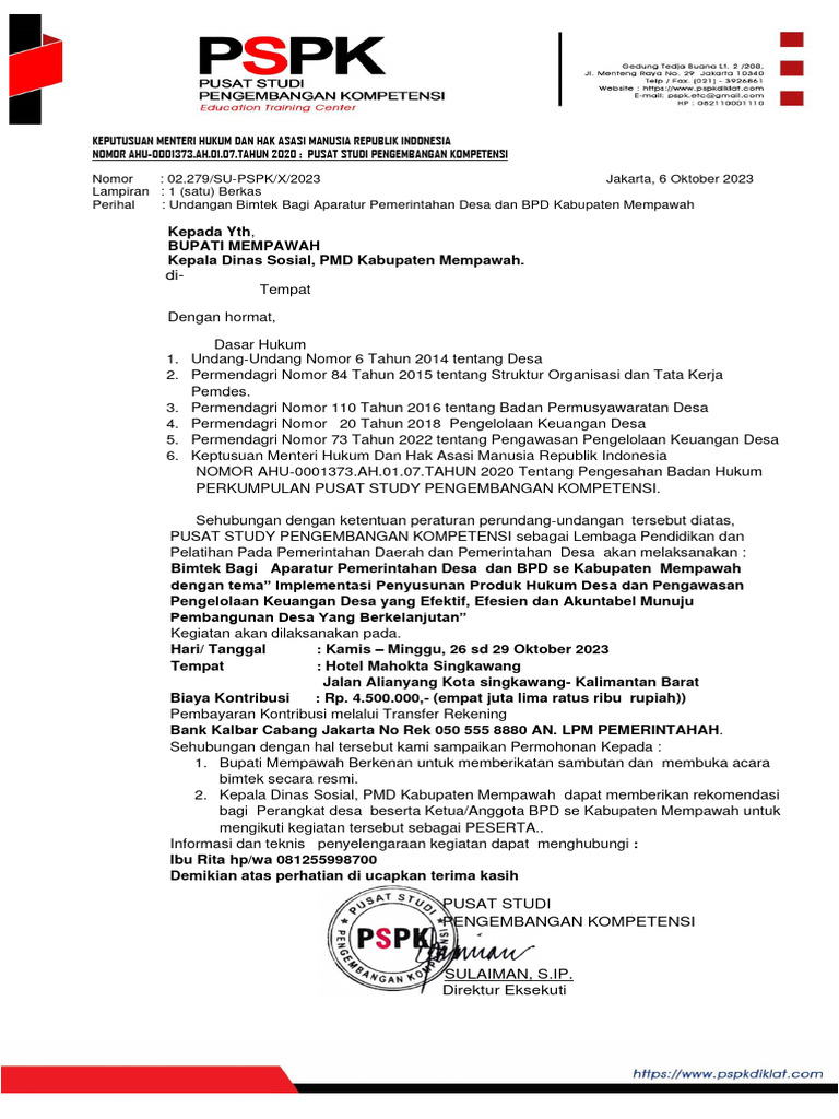 Bimtek Perangkat Dan BPD, SKW (Revisi Jadwal) | PDF