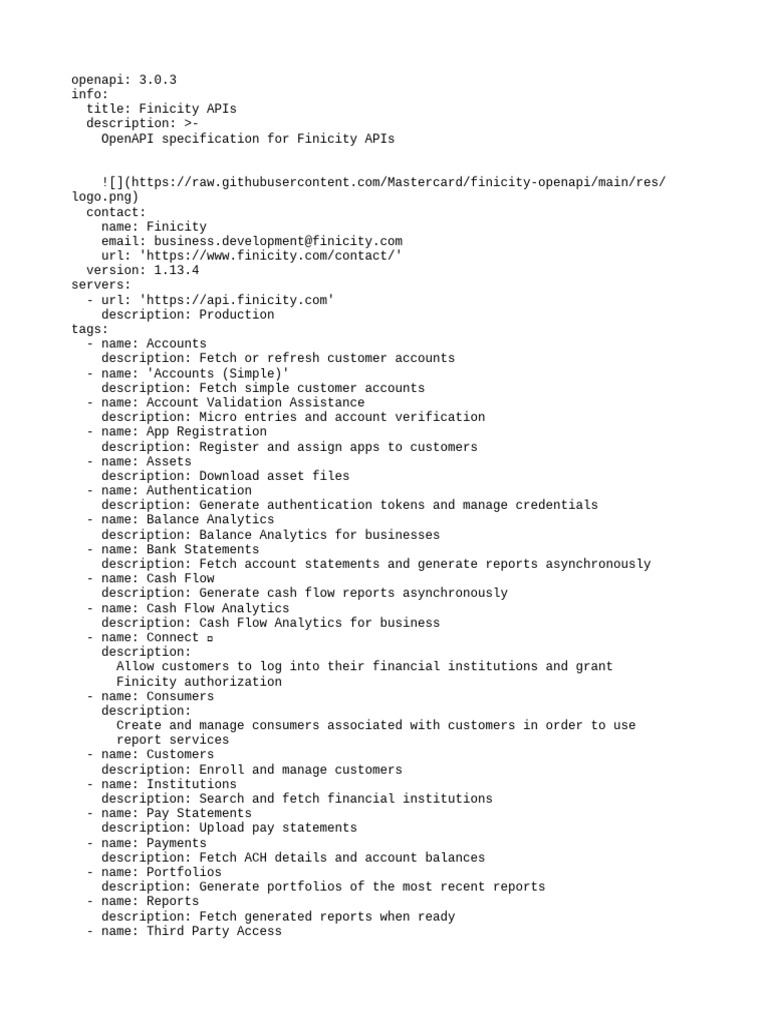 Finicity Apis Swagger - Yaml | PDF