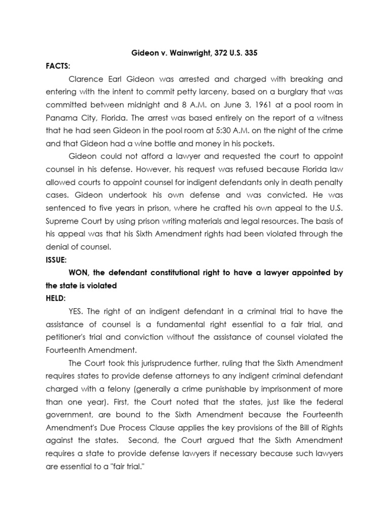 Gideon v. Wainwright: Right to Counsel | PDF | Politics | Law
