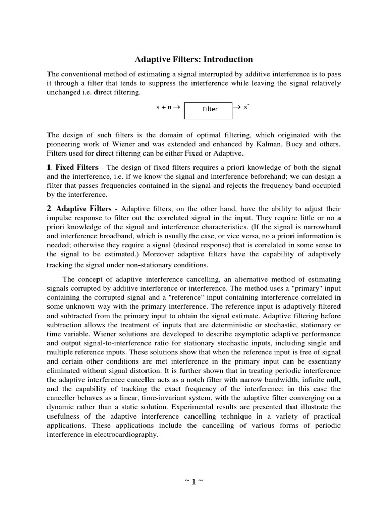 Adaptive Filters Pdf Filter Signal Processing Algorithms 6545