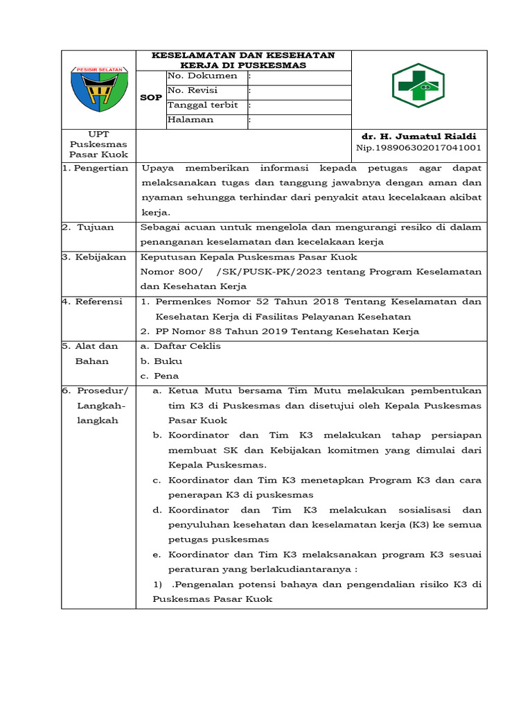 Sop K3 | PDF | Kesehatan Holistik | Sains & Matematika