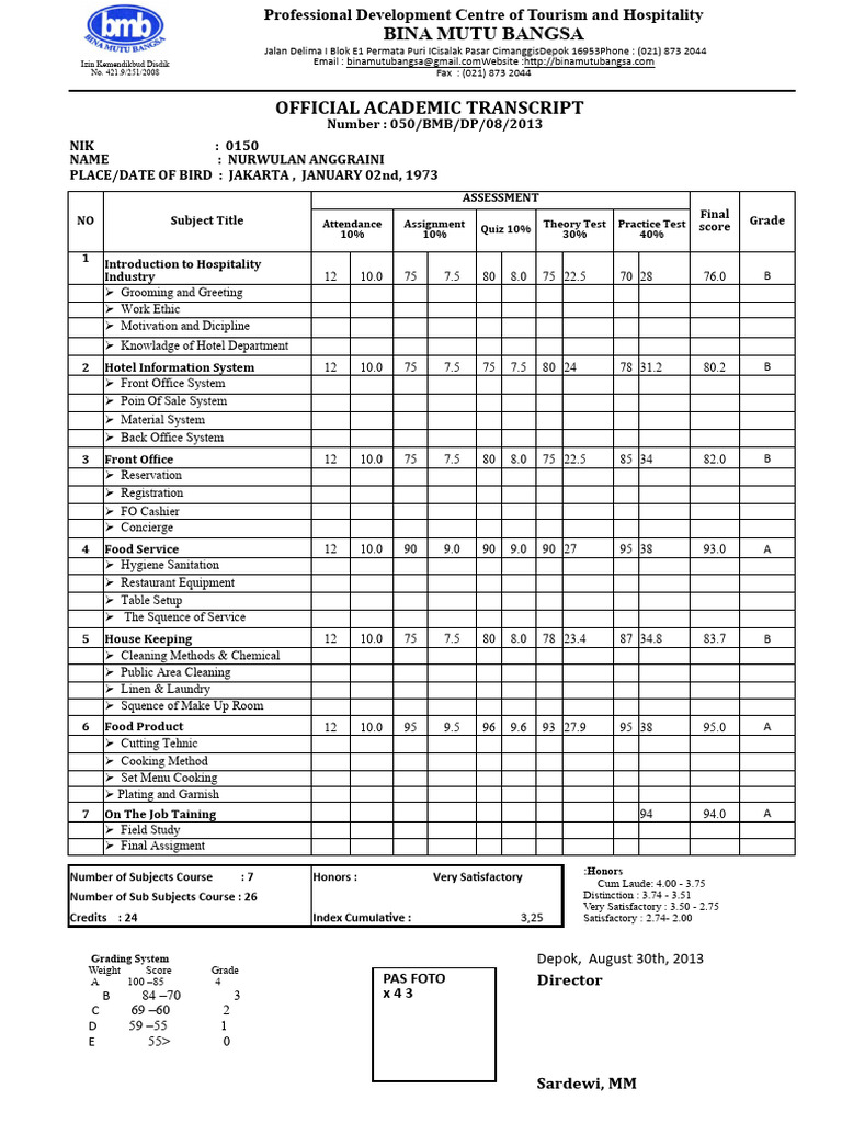 Transkrip Nilai Akademik | PDF