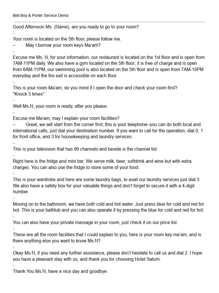 BSHM - Check In-Check Out Script | PDF