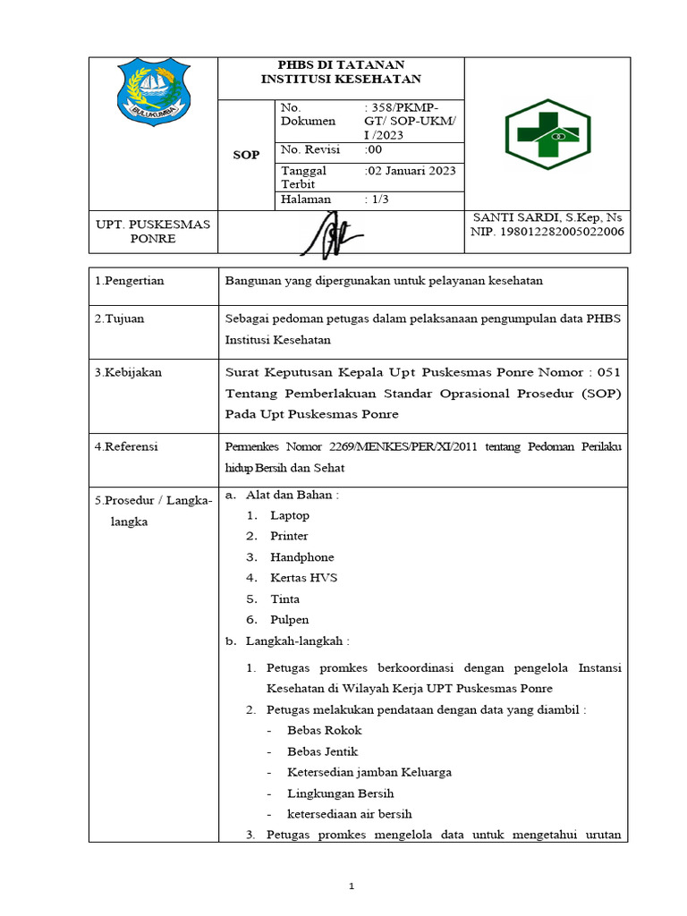 5 SOP PHBS Tatanan Kesehatan | PDF