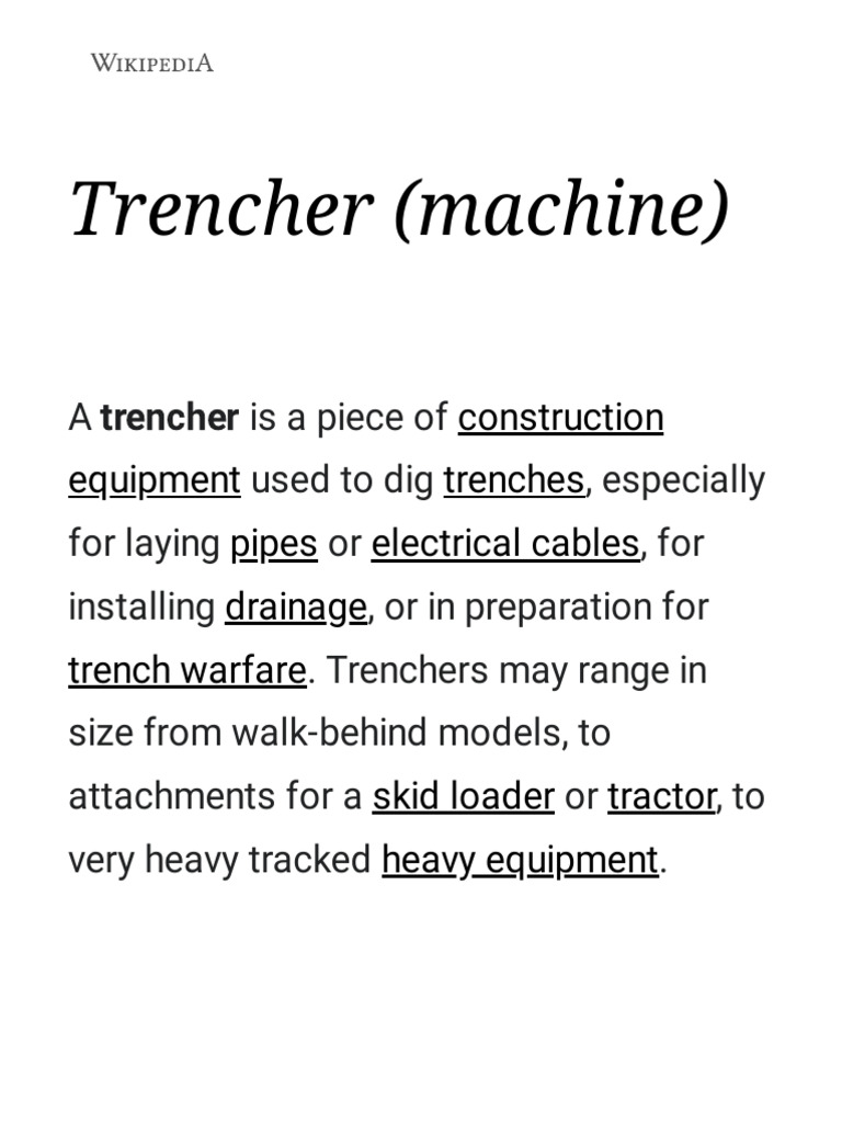 Trencher (Machine) - Wikipedia | PDF