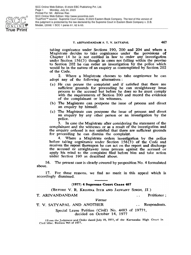 T, Arivandandam Vs T.V. Satyapal (1977) 4 SCC 467 | PDF | Judiciaries | Public Law