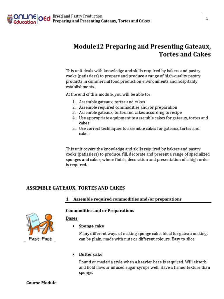 Week 013-Module Preparing and Presenting Gateaux, Tortes and Cakes | PDF