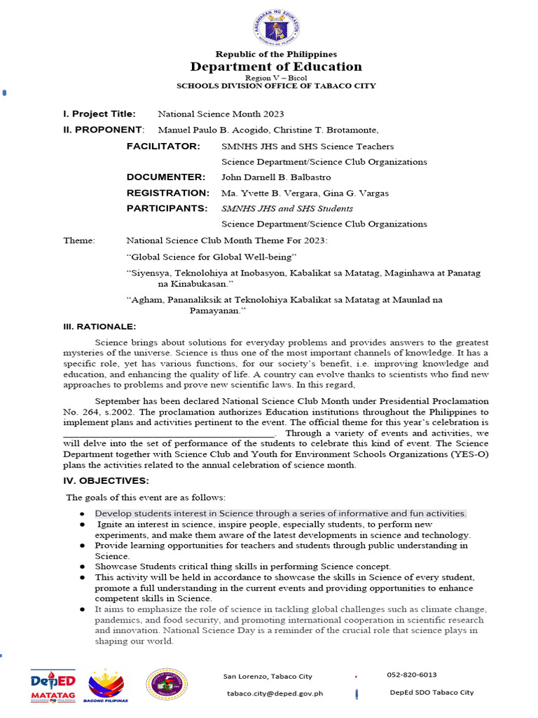 Proposal For Sci Month Celebration | PDF | Science | Learning