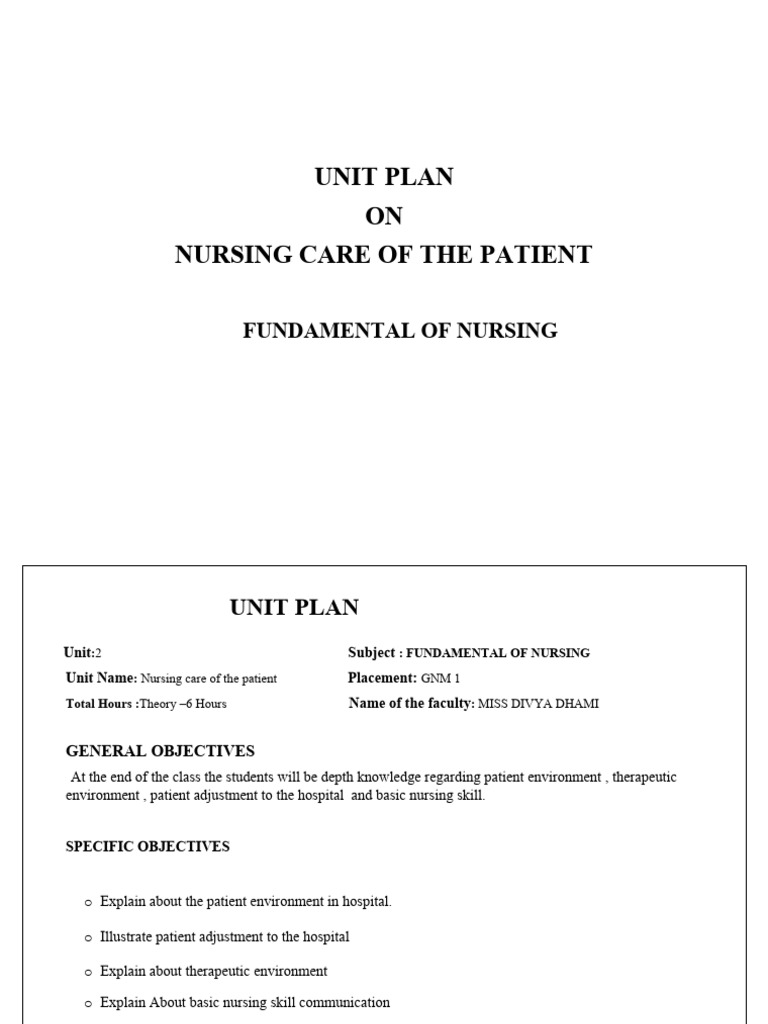 Unit Plane Unit 2 Fon | PDF | Nursing | Communication