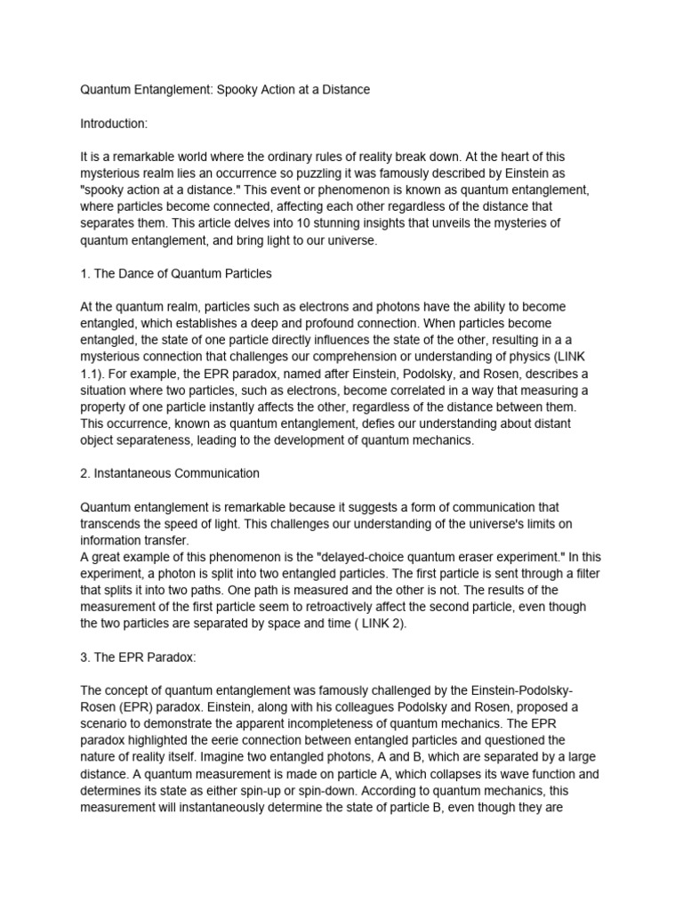 Quantum Entanglement - Spooky Action at A Distance | PDF | Quantum ... Quantum Entanglement - Spooky Action at A Distance | PDF | Quantum ...