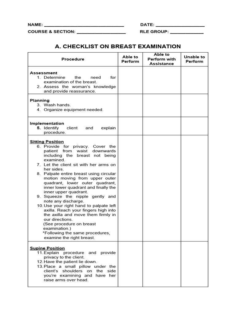 Breast Examination Checklist PDF | PDF | Clinical Medicine | Medical ...