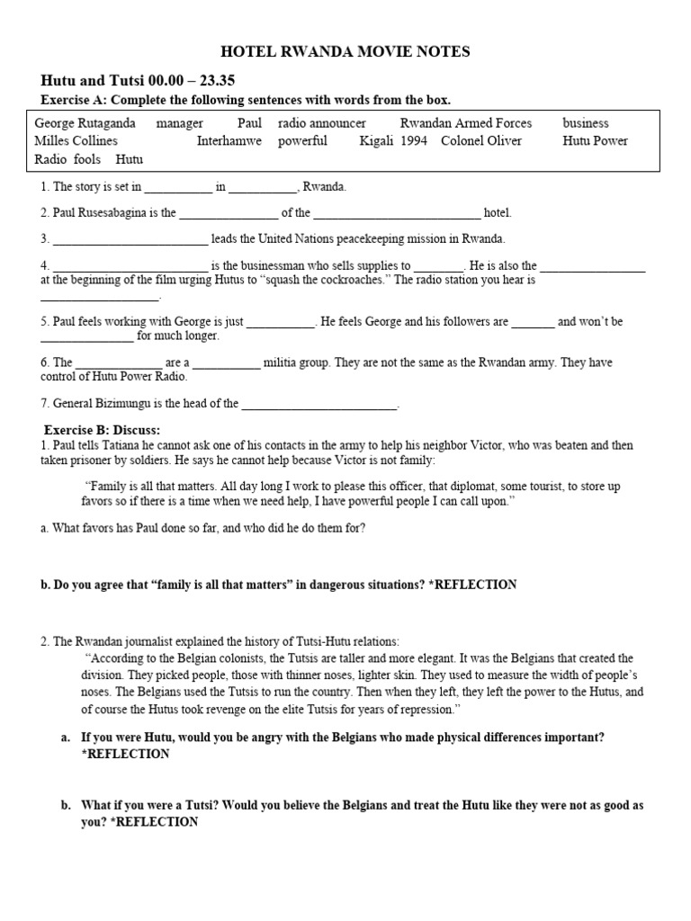 Hotel Rwanda Movie Questions | PDF | Hutu | Tutsi