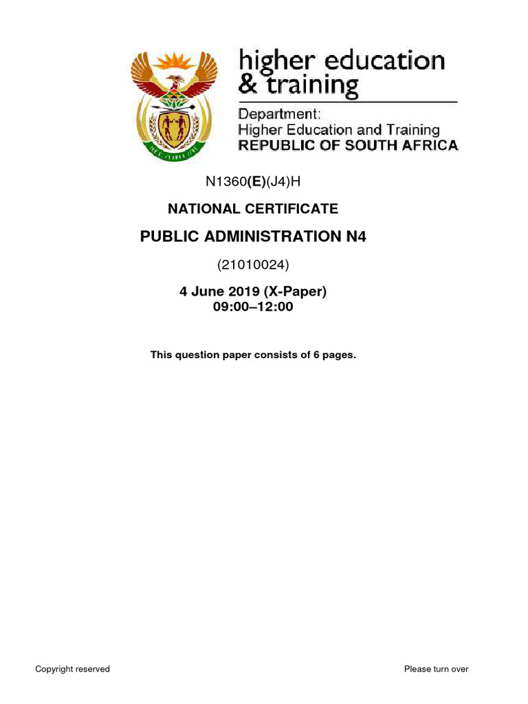 n1360 - Public Administration n4 Qp Jun 2019 | PDF | Citizenship ...
