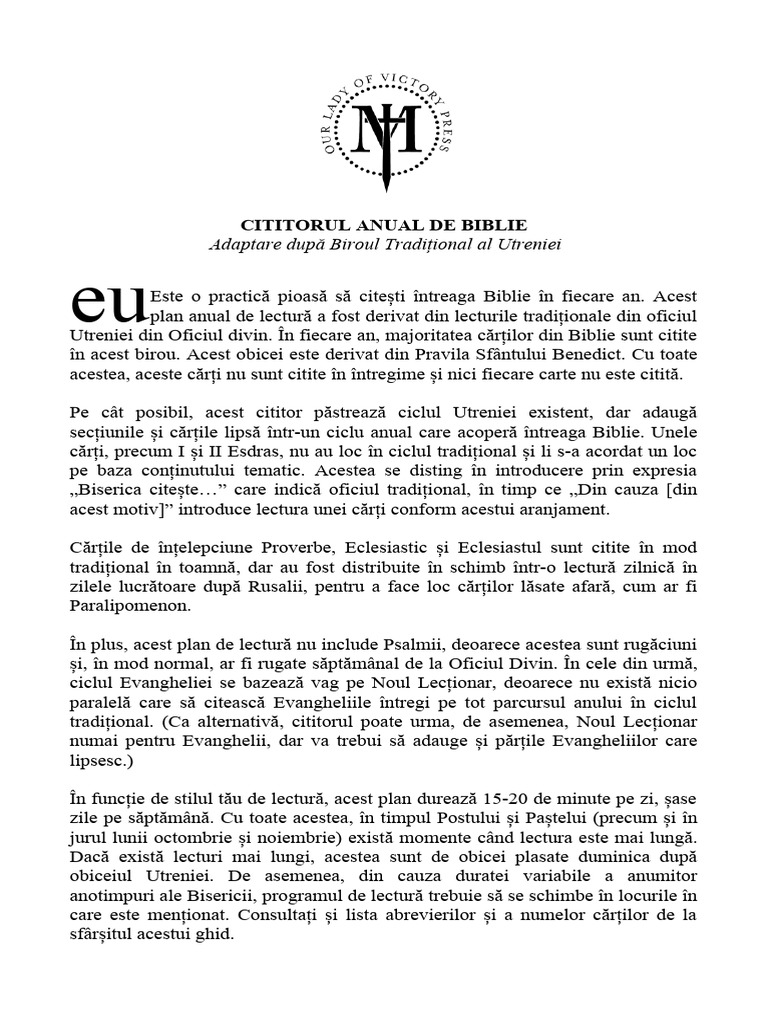 Cititor biblic anual liturgic | PDF