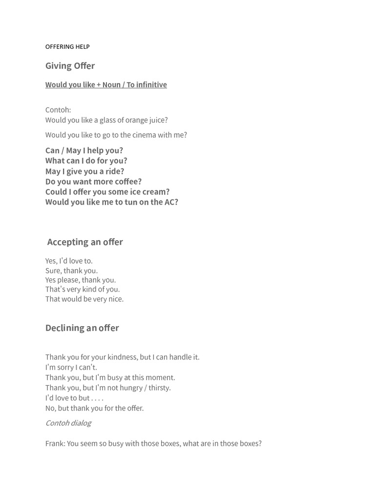 Offering and Accepting Help | PDF | Food And Drink