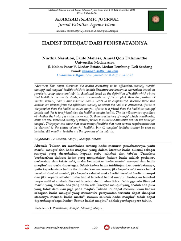 Hadith Attribution Analysis | PDF | Hadith | Islamic Belief And Doctrine