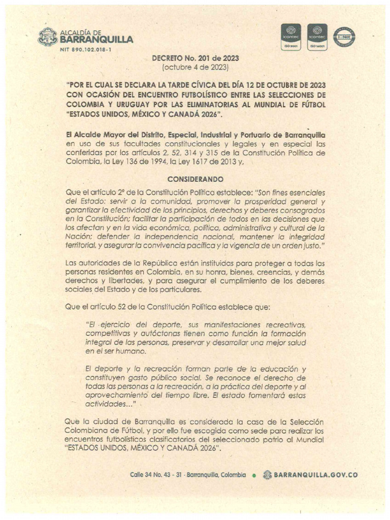 Decreto 201 De 2023 Pdf