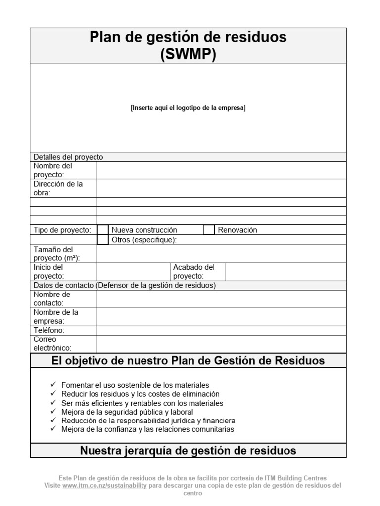 Plantilla de plan de gestión de residuos del sitio | PDF | Residuos | Reciclaje