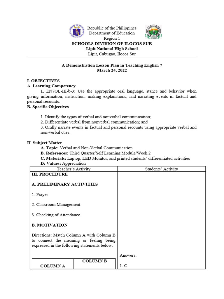 Demo Teaching (Third Quarter) | PDF