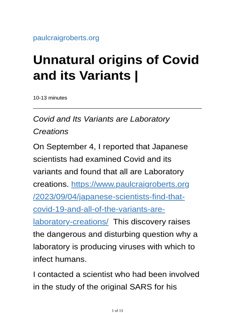Unnatural Origins of Covid and Its Variants | PDF | Science & Mathematics