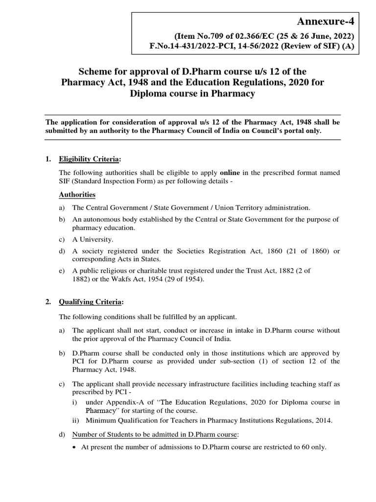 Annexure-4 (D.Pharm) 01072022 | PDF | Pharmacist | Pharmacy