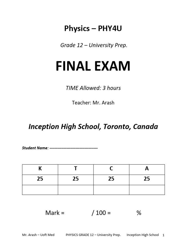 Physics FINAL EXAM | PDF