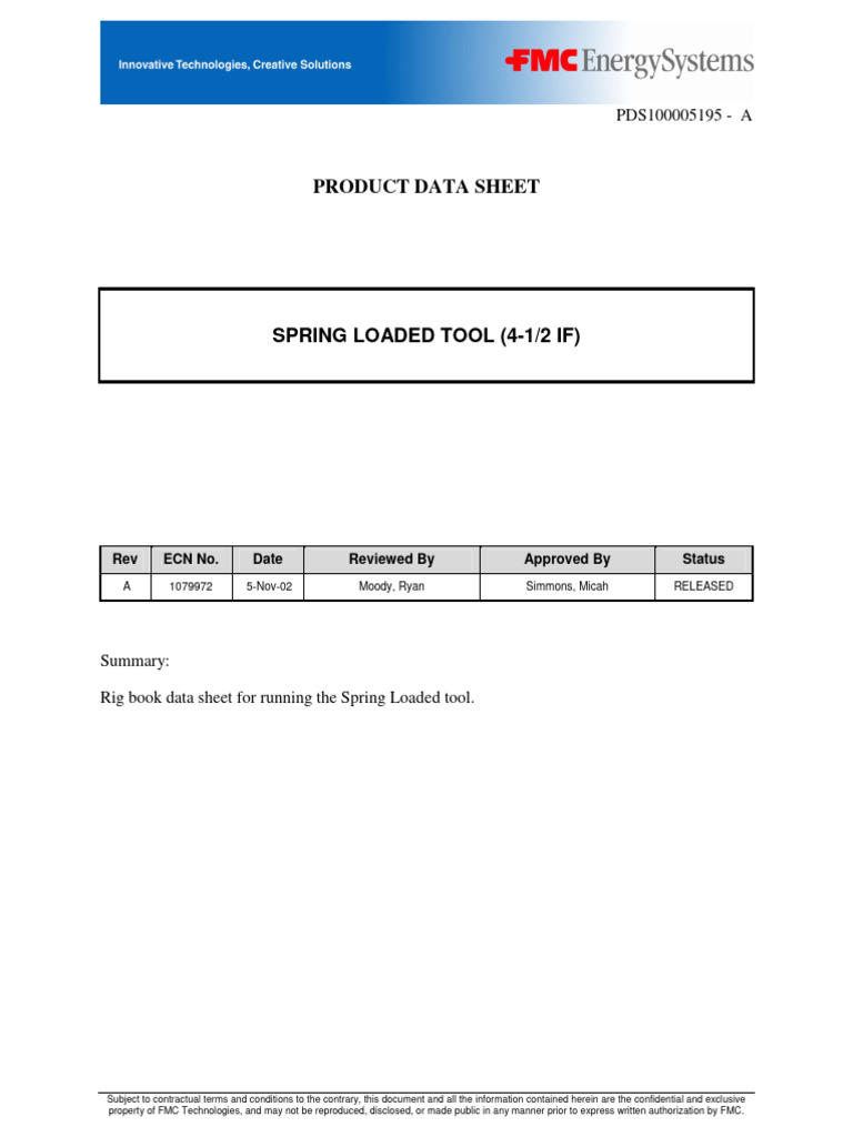 Spring Loaded Tool Data Sheet | PDF
