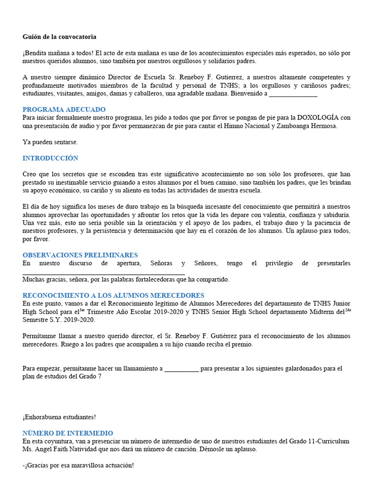 Guión para entrega de reconocimientos | PDF