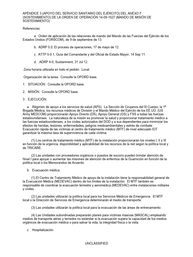 Apéndice 3 (Apoyo al sistema de salud del ejército) del anexo f ...