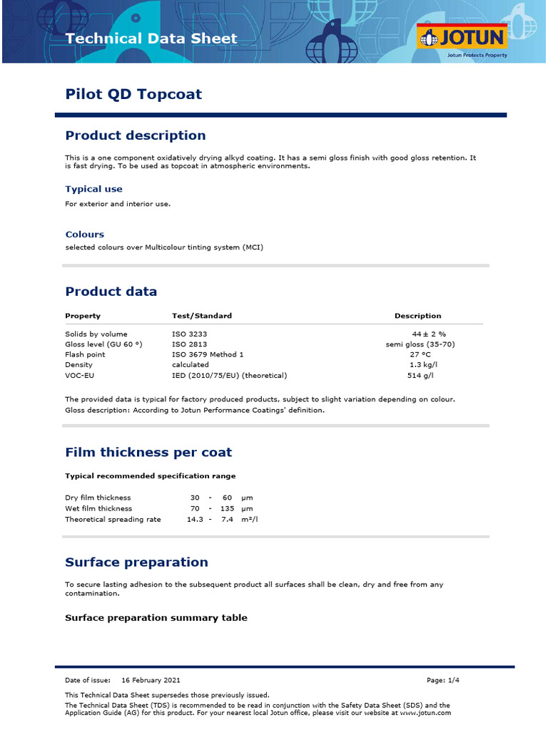 TDS 45382 Pilot QD Topcoat Euk GB | PDF | Paint | Coating